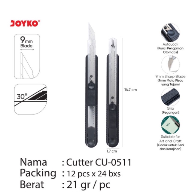 Jual Cutter mini / Silet Besi kecil / Kater CU-0511 CU0511 Joyko ...