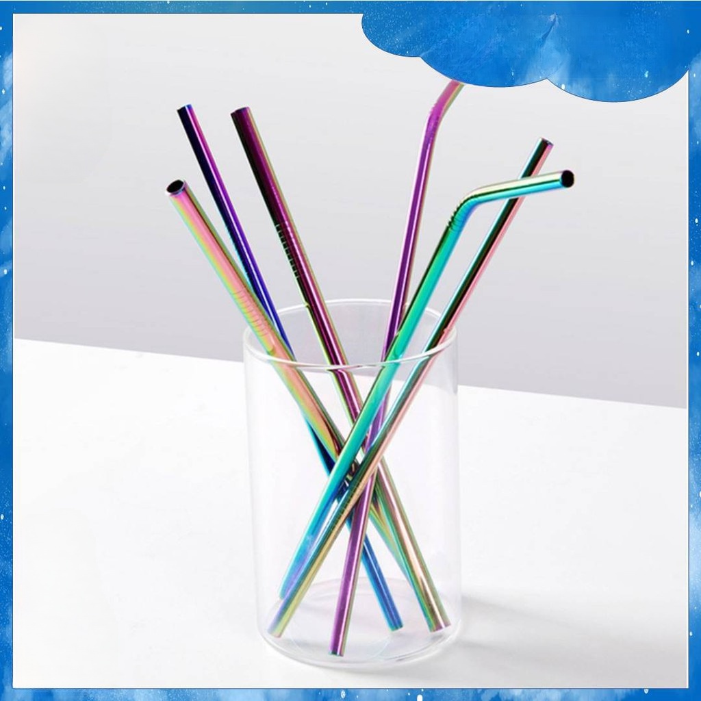Jual Sedotan Stainless Lurus Rainbow Straight Straw Warna Pelangi ...