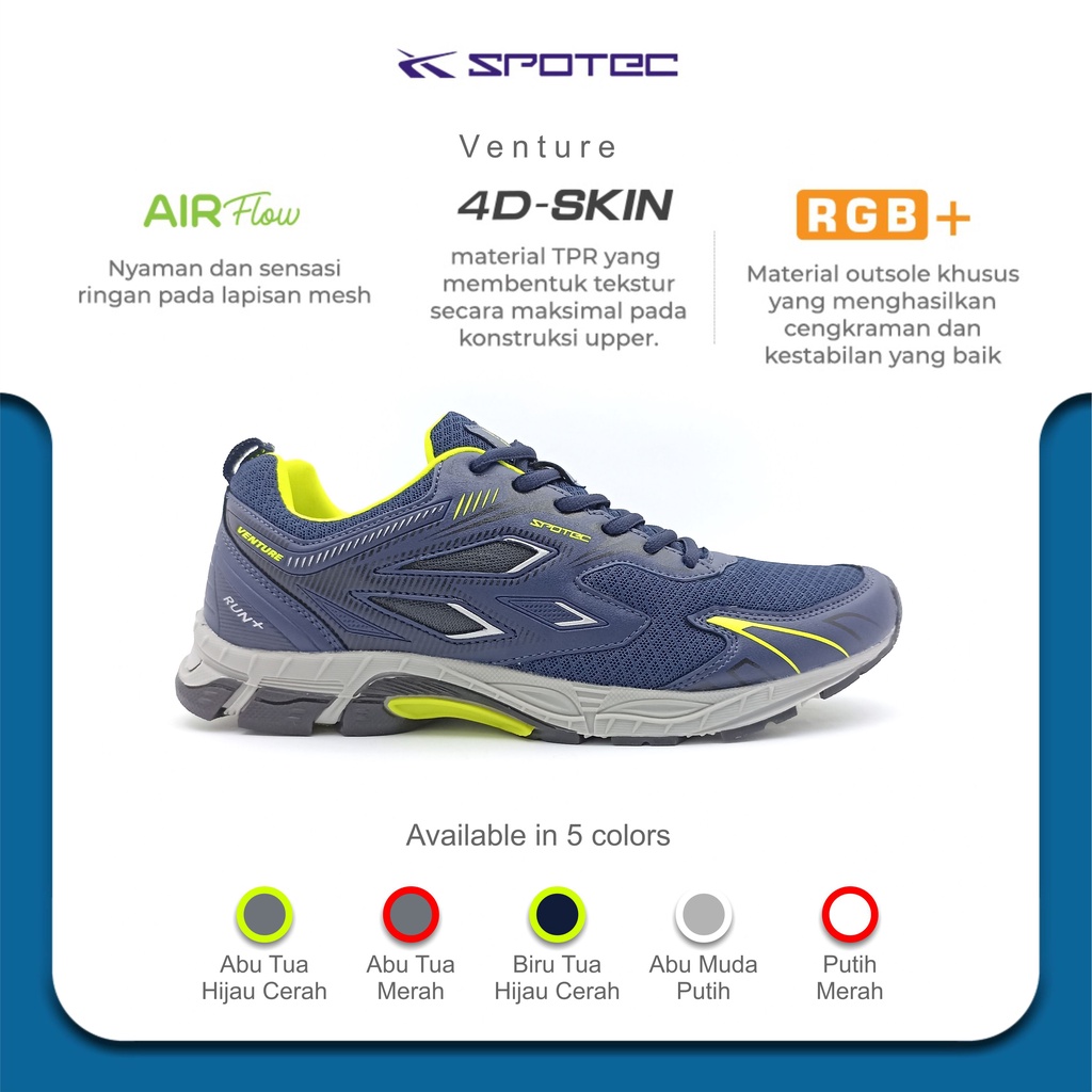 Jual SPOTEC Sepatu RUNNING Artikel VENTURE-Biru Tua/Hijau Cerah ...