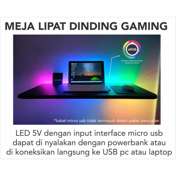 Jual (KOMPLIT 80X40cm))Meja Lipat Dinding GAMING Meja Laptop with LAMPU ...