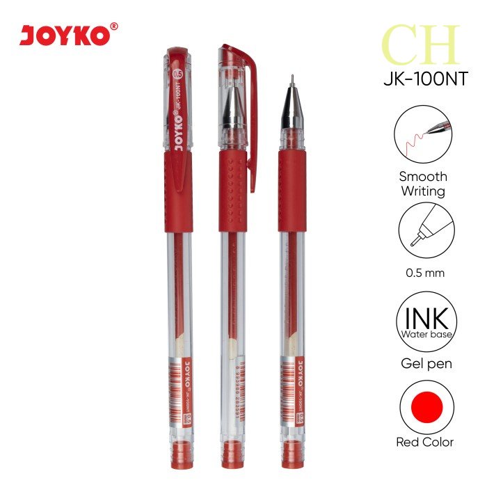 Jual Gel Pen Pulpen Pena Joyko JK-100NT 0.5 mm - Merah | Shopee Indonesia