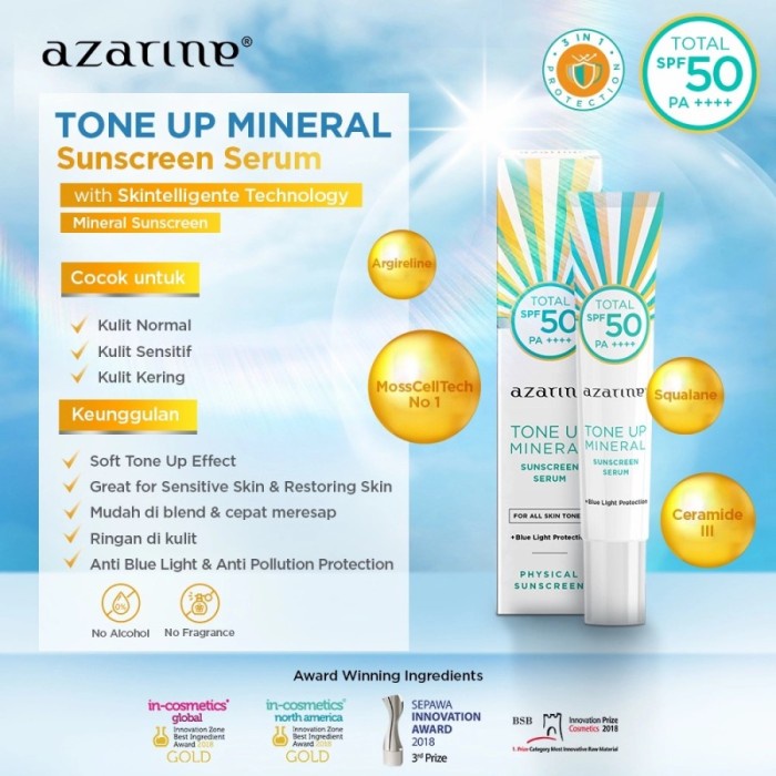 Jual AZARINE TONE UP MINERAL SUNSCREEN SPF 50 PA++++ | Shopee Indonesia
