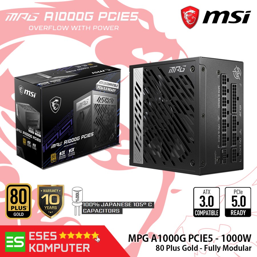 Jual PSU MSI MPG A1000G PCIE5 1000W 80 Plus Gold Fully Modular | Shopee ...