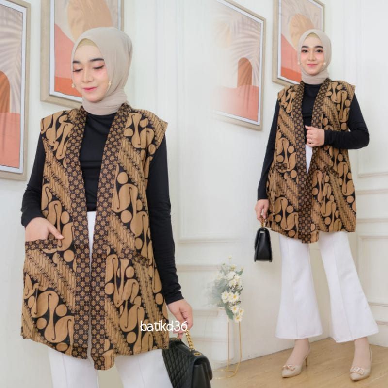 Jual Vest outer batik kekinian sogan baju luar wanita santai katun ...