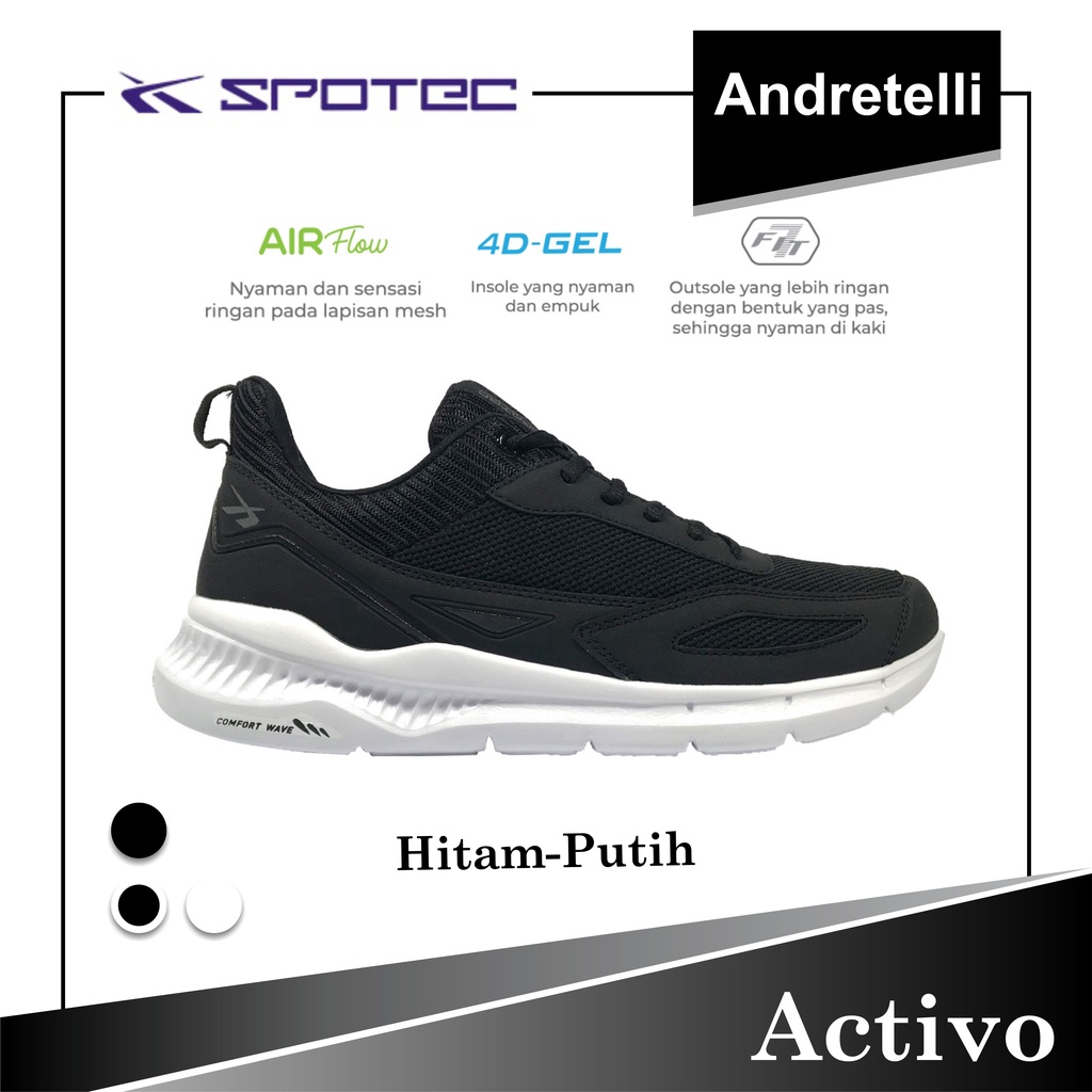 Jual SPOTEC ACTIVO Sepatu Sneaker HITAM / PUTIH | Shopee Indonesia