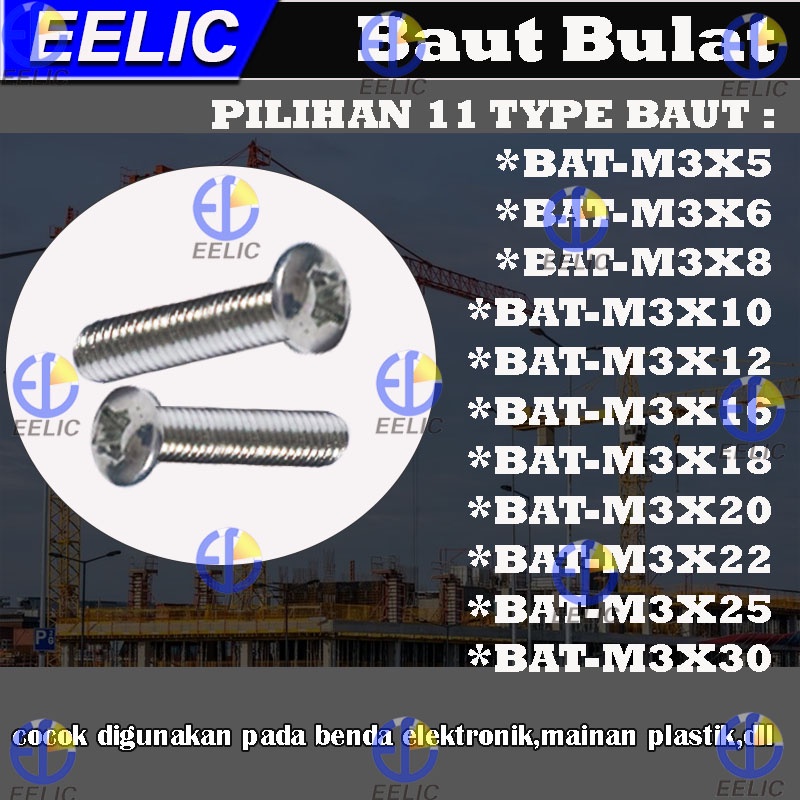 Jual EELIC Baut Bulat M3 ISI 10 PCS Untuk Pengunci Mesin Dan Lain Lain ...
