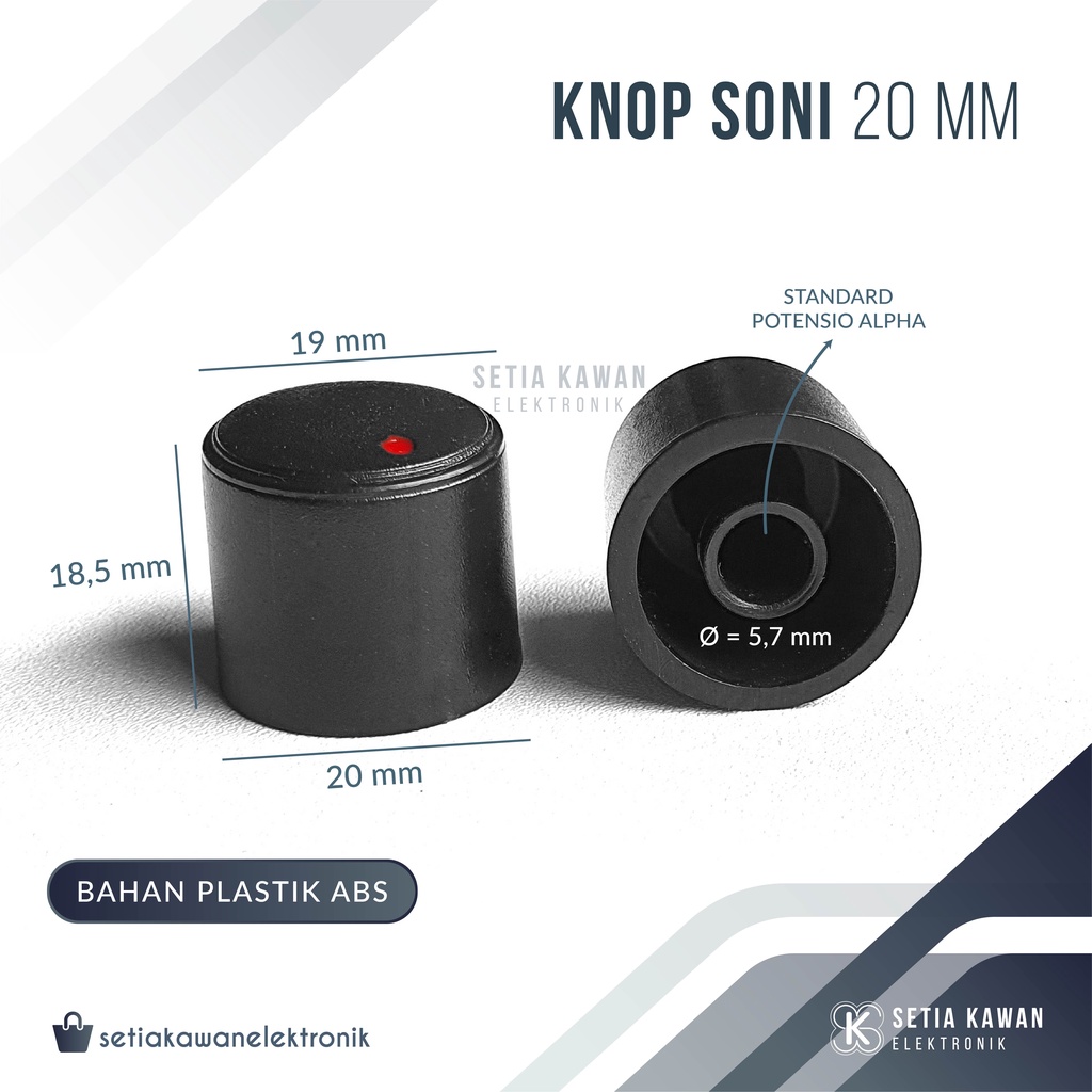 Jual Knop Potensio Soni 20 mm Plastik Hitam / Kenop Putar Volume ...