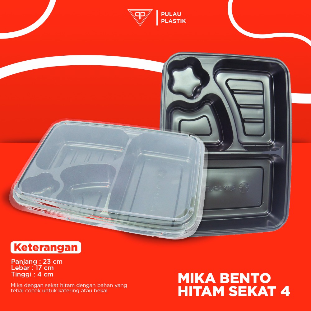 Jual Mika Box Bento 4 Sekat / Box Bento PET Hitam Merk Bintang / Tray ...