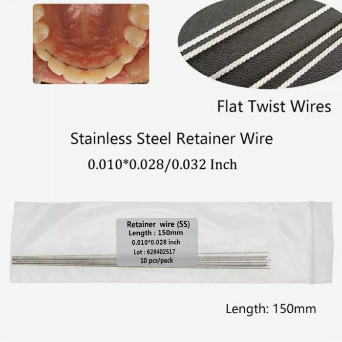 Jual Lingual Retainer Wire SS Flat Twist Fix Orthodontic 150mm Isi 10pc ...