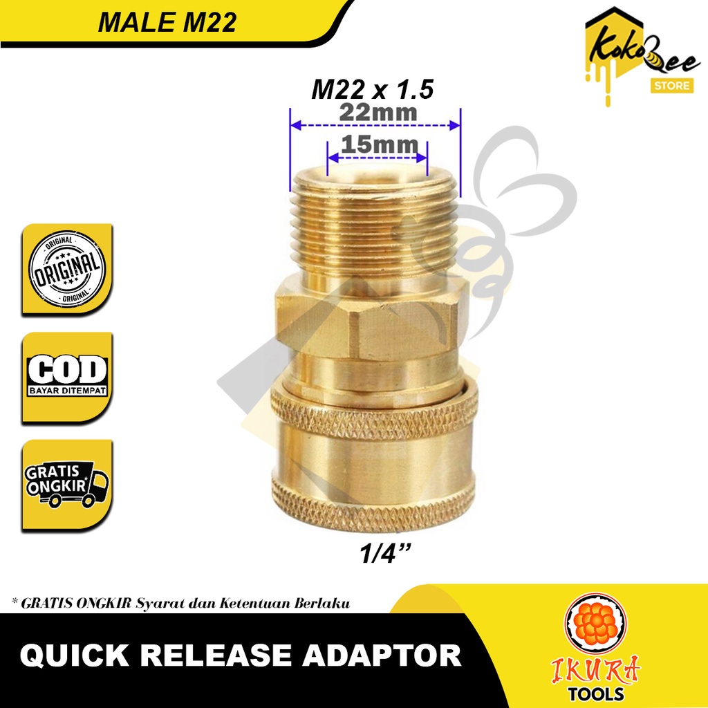 Jual Quick release adaptor male jet cleaner 1/4" M22 quick coupler ...