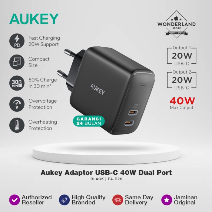 Jual Aukey Adaptor USB-C 40W 20W Dual Port Fast Charging PD3.0 PA-R2S | Shopee Indonesia