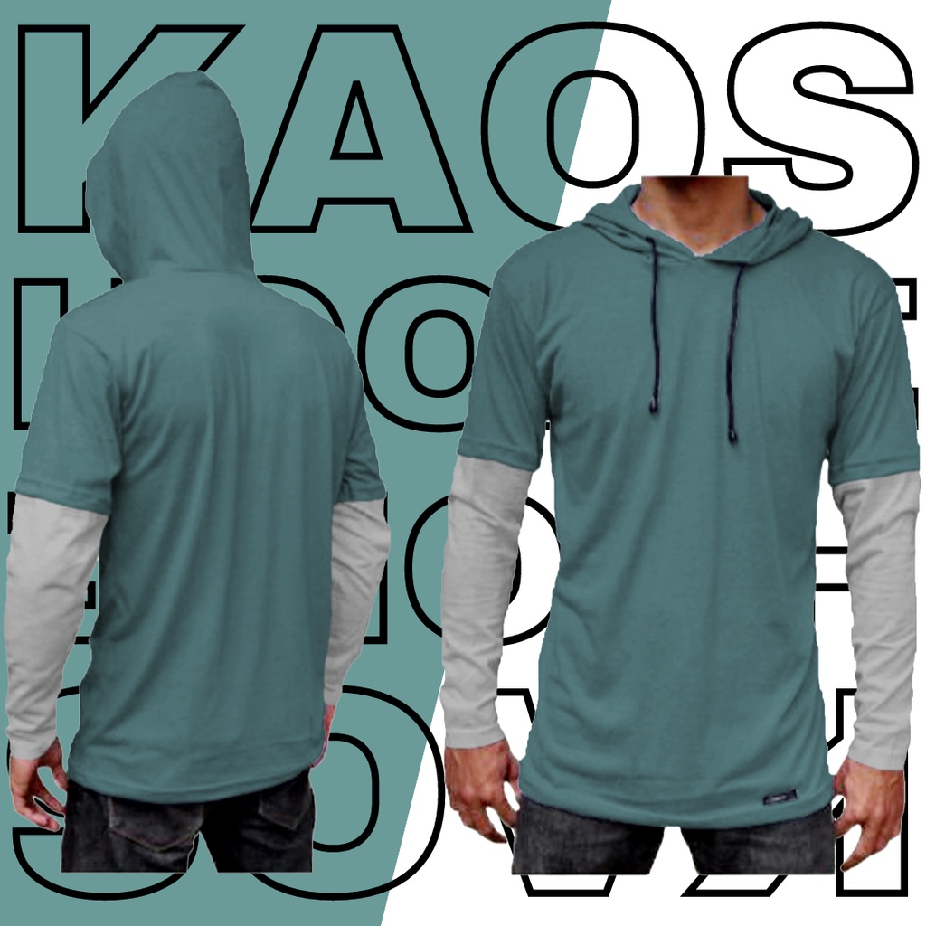 Jual Kaos hoodie panjang double layer bahan katun 100% warna teal ...