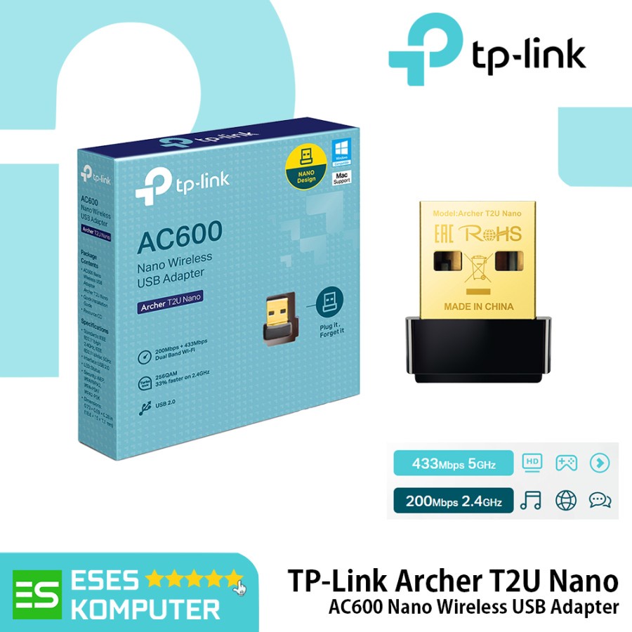Jual WiFi Adapter TP-Link Archer T2U Nano AC600 Nano USB Wireless Dual ...