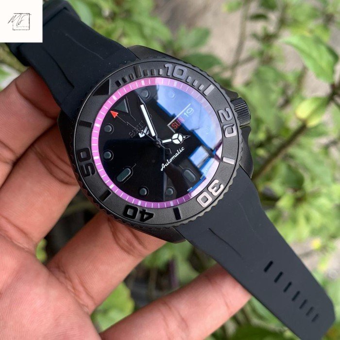 Jual Mod Seiko Yacht Master NH35 Automatic Seiko Mod Black Ring Purple | Shopee Indonesia