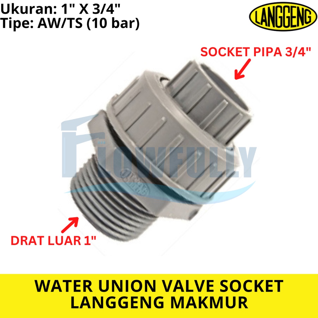 Jual WATER MUR DRAT PVC WATER UNION 1 X 3/4 INCH LANGGENG WATERMUR WATERMOOR WATER MOOR | Shopee ...