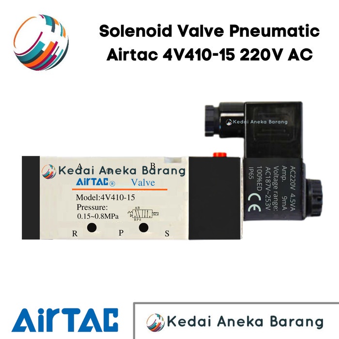 Jual SOLENOID VALVE AIRTAC 4V410-15 4V410 15 220V AC / 24V DC PNEUMATIC ...