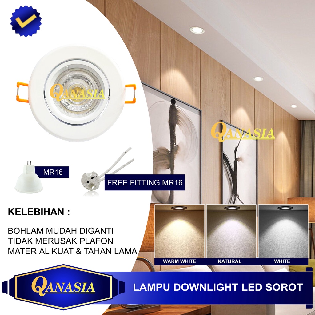 Jual Lampu Downlight Halogen Spotlight Sorot LED Plafon Spot Light 3/5/7 Watt Fitting MR16 3W 5W ...