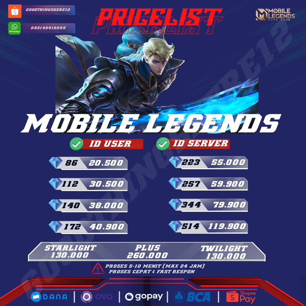 Jual INSTANT TOP UP DIAMOND MOBILE LEGENDS | TERMURAH & STARLIGHT ML ...