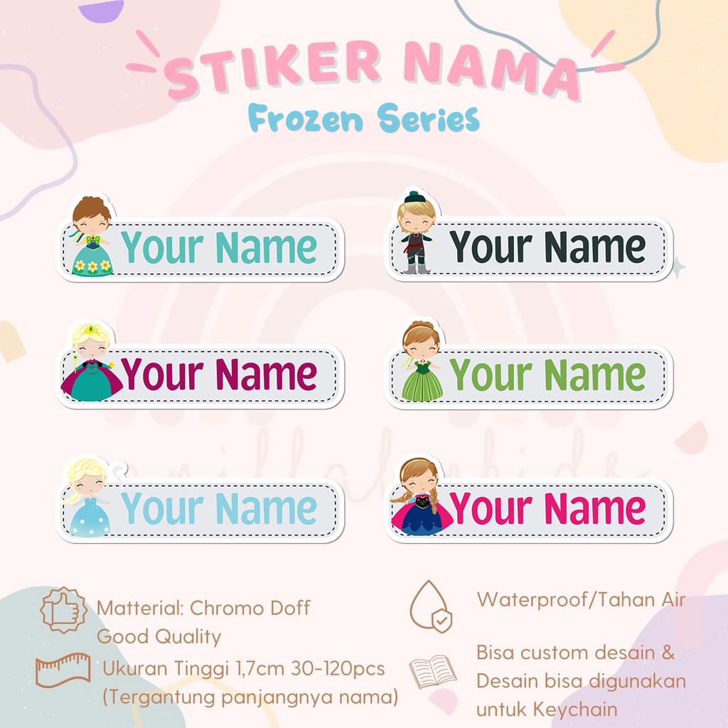 Jual Stiker Kiss Cut FROZEN SERIES 1 Label Nama Waterproof Tahan Air ...