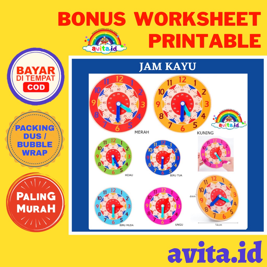 Jual avita.id Jam Kayu / Wooden Clock / Mainan Edukasi Jam Kayu ...