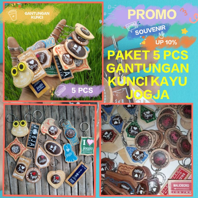 Jual Paket Souvenir isi 5 pcs gantungan kunci kayu khas Jogja Souvenir Malioboro oleh oleh khas ...