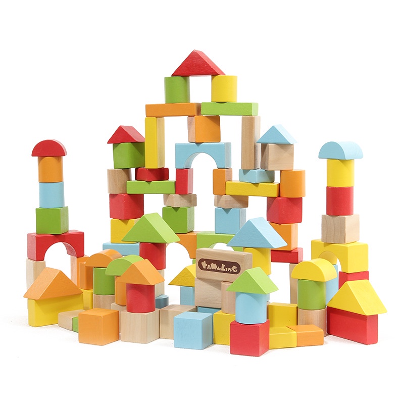 Jual Mainan Balok Susun Kayu building block 100 pcs Mainan Balok Susun ...