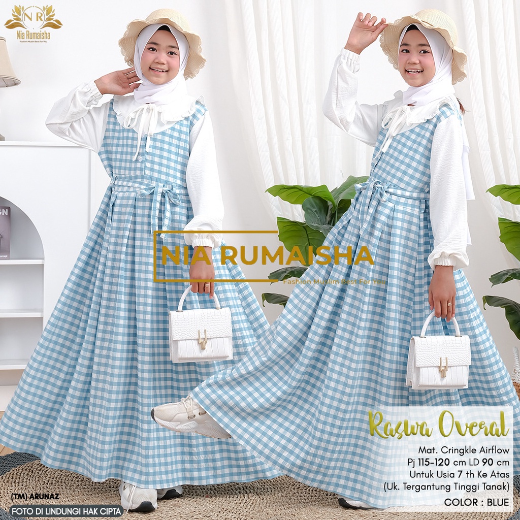 Jual Raswa Overal Dress muslim Motif Kotak-Kotak anak crinkle usia 7 ...