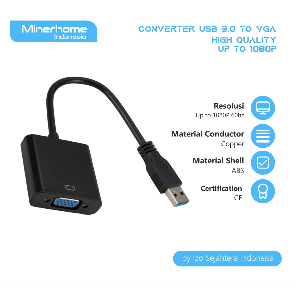 Jual Converter USB 3.0 to VGA Hingga Resolusi 1080P High Quality ...