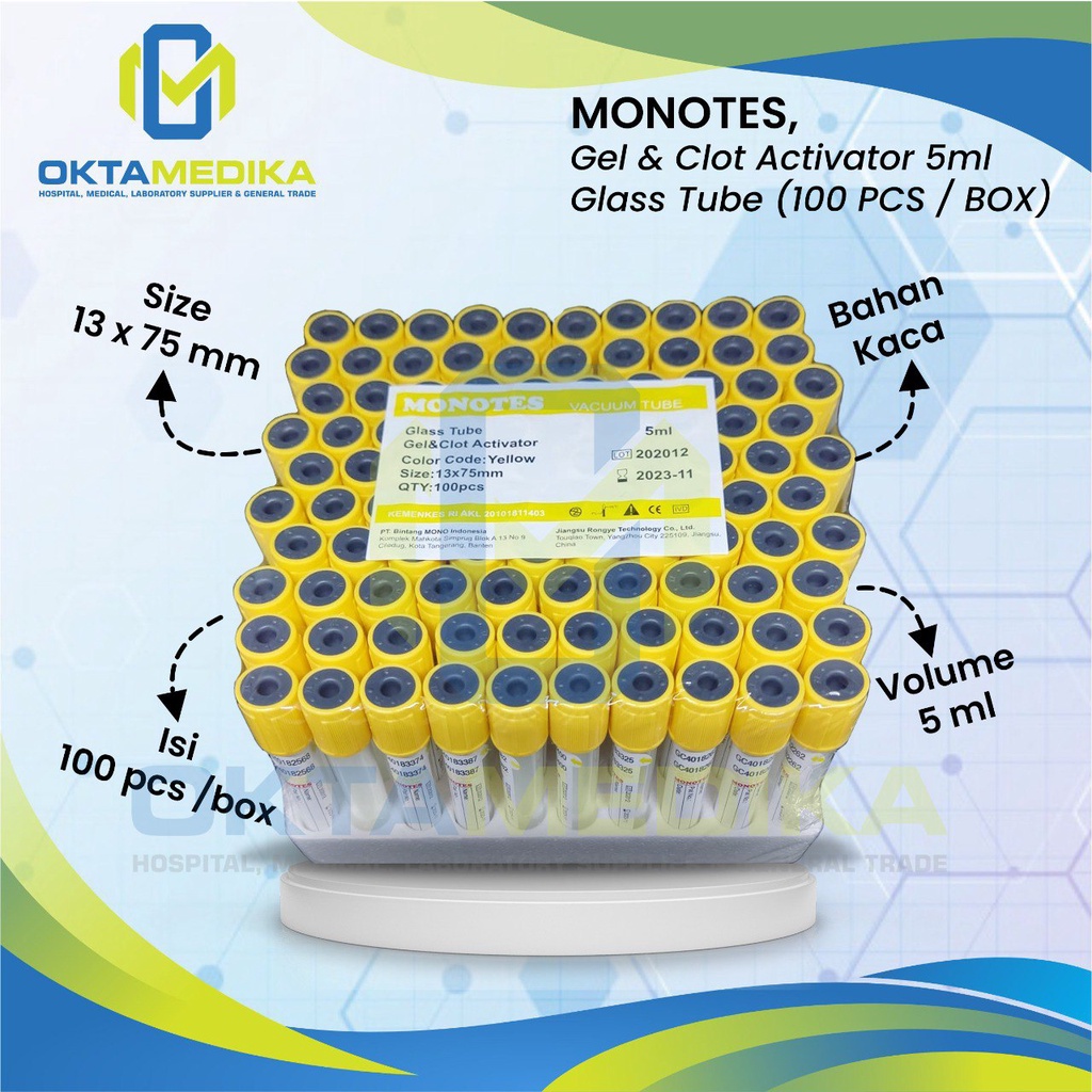 Jual TABUNG VACCUM TUBE 5 ML + MONOTES + GEL CLOTH ACTIVATOR GLASS ...