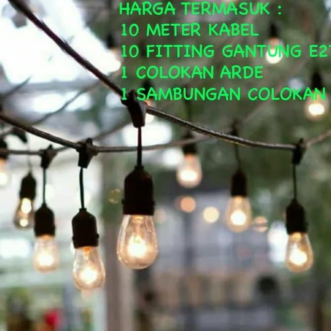 Jual KABEL FITTING LAMPU CAFE GANTUNG E27 10 METER 10 FITTING 10 M OUTDOOR | Shopee Indonesia