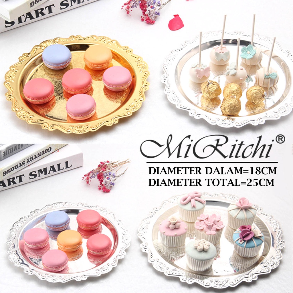 Jual Tatakan Piring Dessert Cake Stainless Mewah Vintage Tray Plate ...