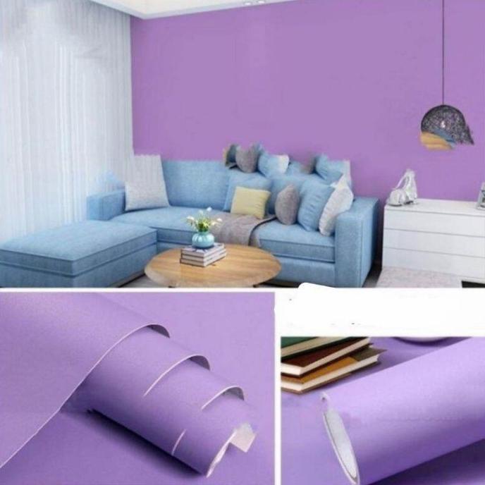 Jual Wallpaper Sticker Dinding Motif Polos Warna Ungu 5m X 45cm