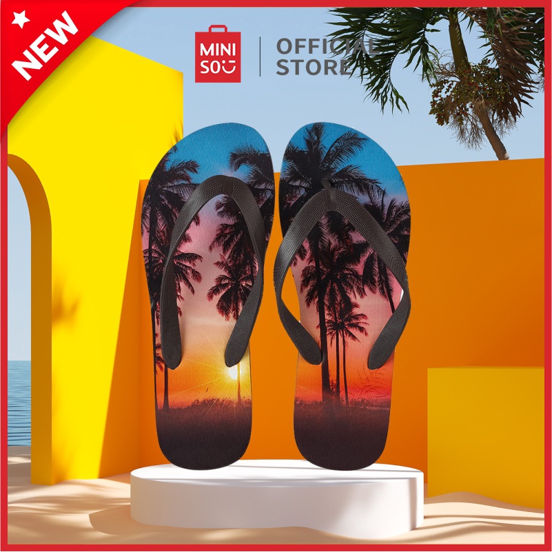 Jual MINISO official Men's Flip-Flops Tropical Rainforest Series(Black ...