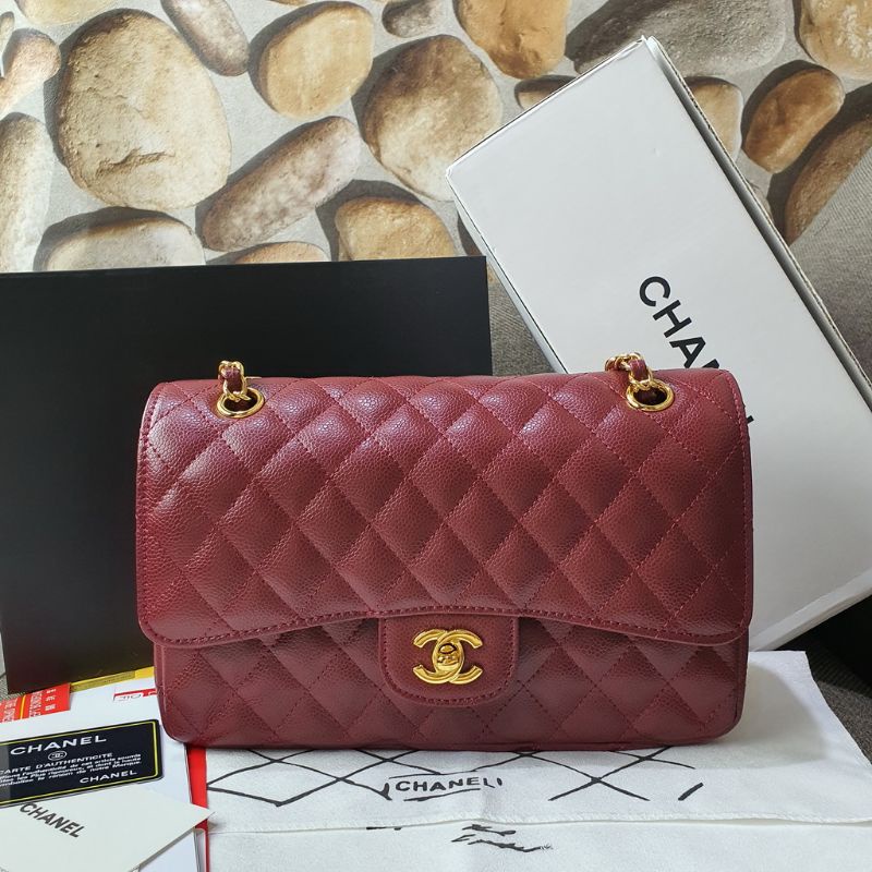 Jual tas bahu ch flap classic ghw slingbag cha flap merah maroon ...