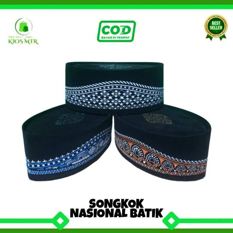 Jual SONGKOK NASIONAL MOTIF BATIK Murah , Peci Kopiah Hitam Sablon Batik , Peci Hitam Dewasa ...