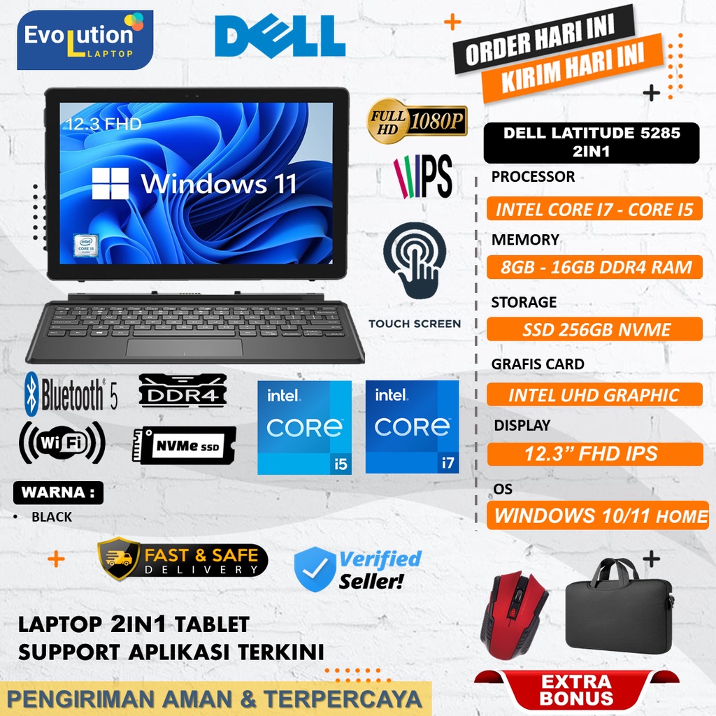 Jual Laptop 2in1 Dell Latitude Core I5 7300U Core i7 7300u Ram 16GB SSD 256GB Windows 11 home ...