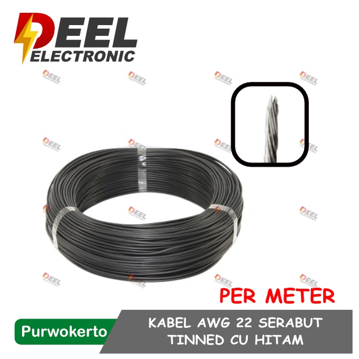 Jual KABEL AWG 22 SERABUT TINNED CU HITAM PER METER CABLE 22 AWG BLACK ...