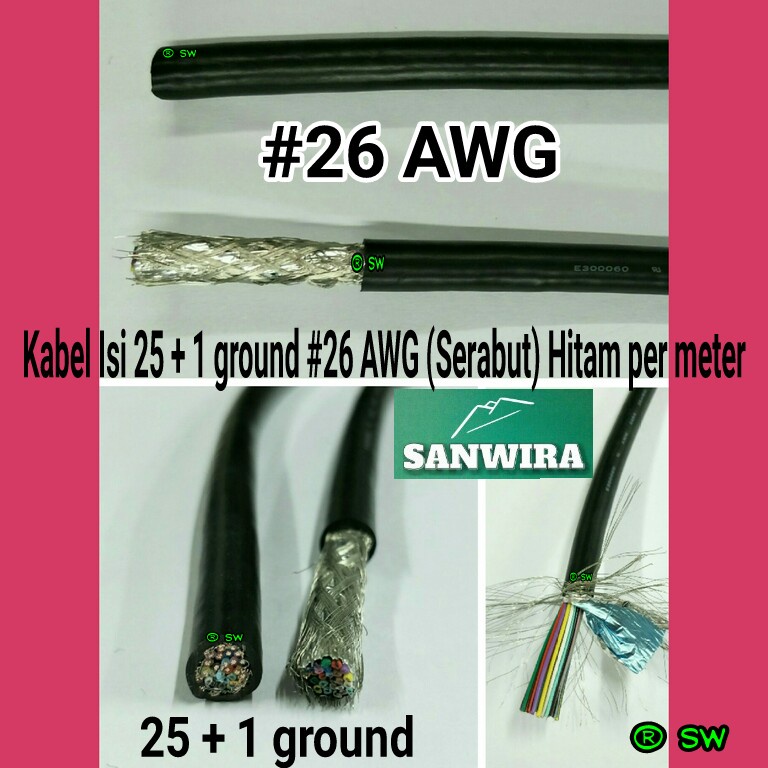 Jual Kabel Isi 25 + 1 ground #26 AWG Hitam bulat - serabut tembaga per ...