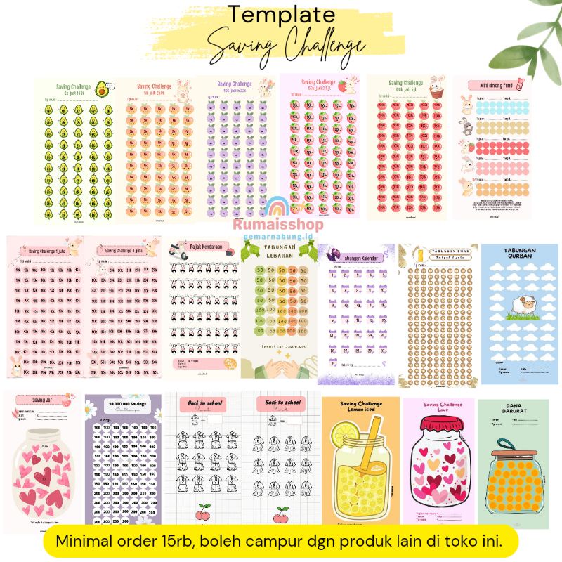 Jual (1 Lembar) Isi binder A6 saving challenge Tebal 260 gsm (KERTAS SAJA) / kertas menabung A6 ...