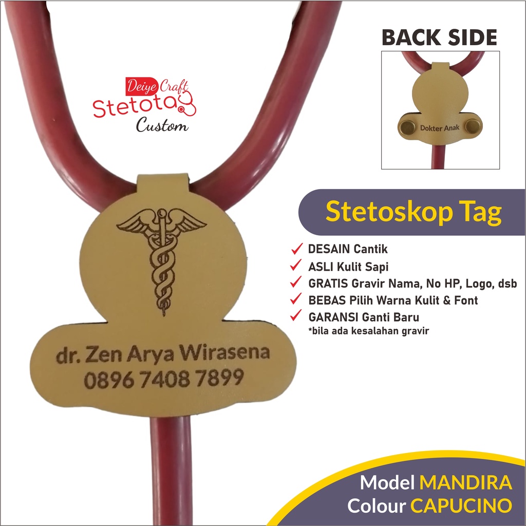 Jual NAME TAG DOKTER Stetoskop Tag Stetotag Stetostag Kulit Bisa Custom ...