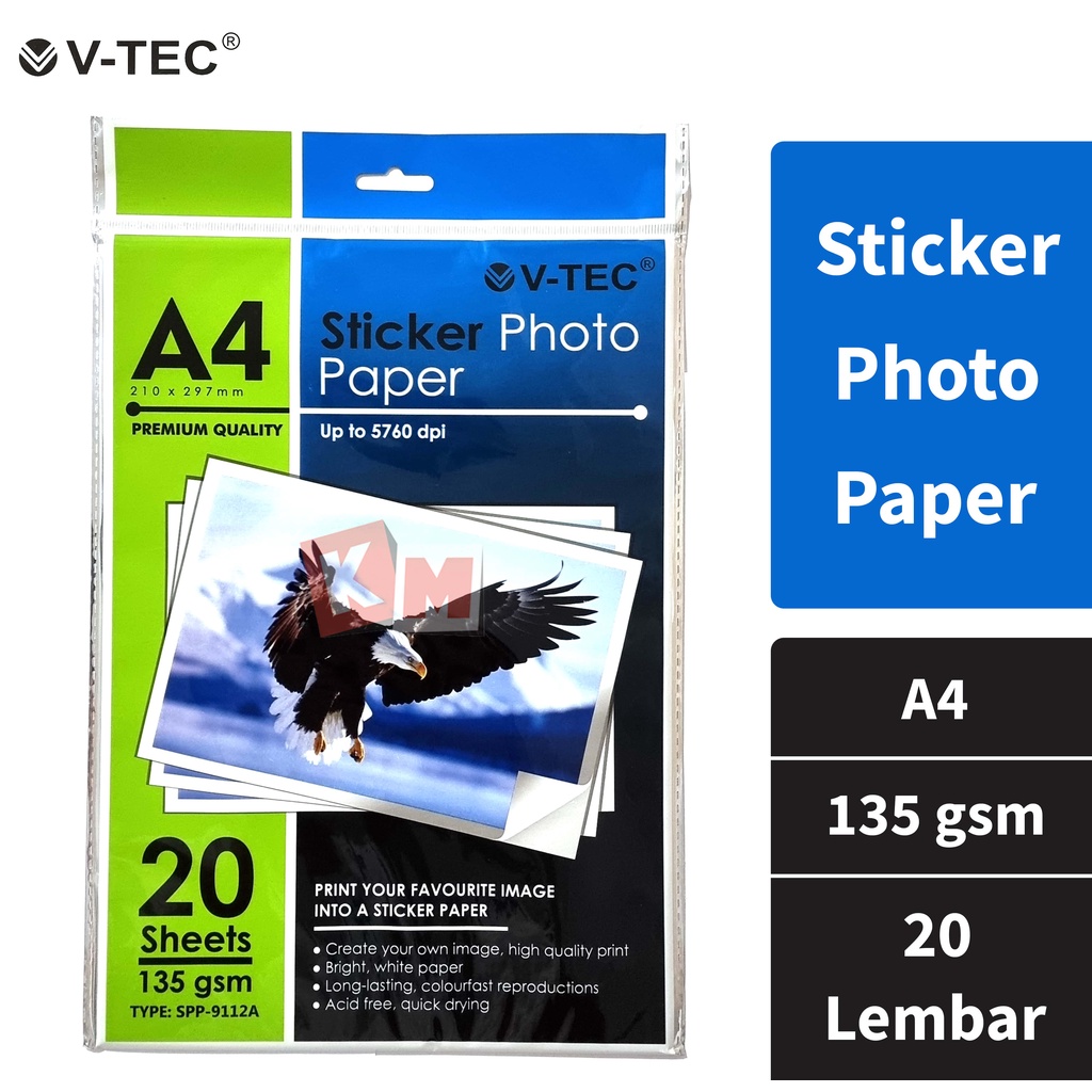 Jual Sticker Glossy Photo Paper / Kertas Foto Stiker V-TEC A4 135 gsm ...