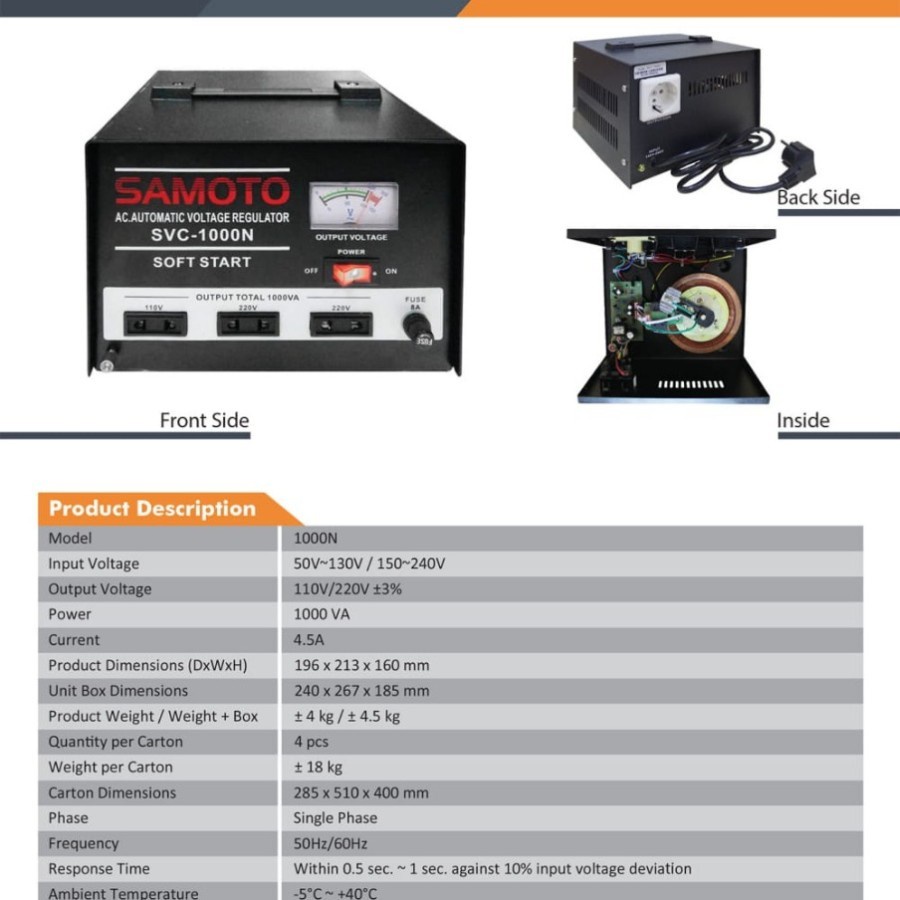 Jual Stavolt Servo Motor Single Phase Stabilizer Samoto SVC1000N SVC ...