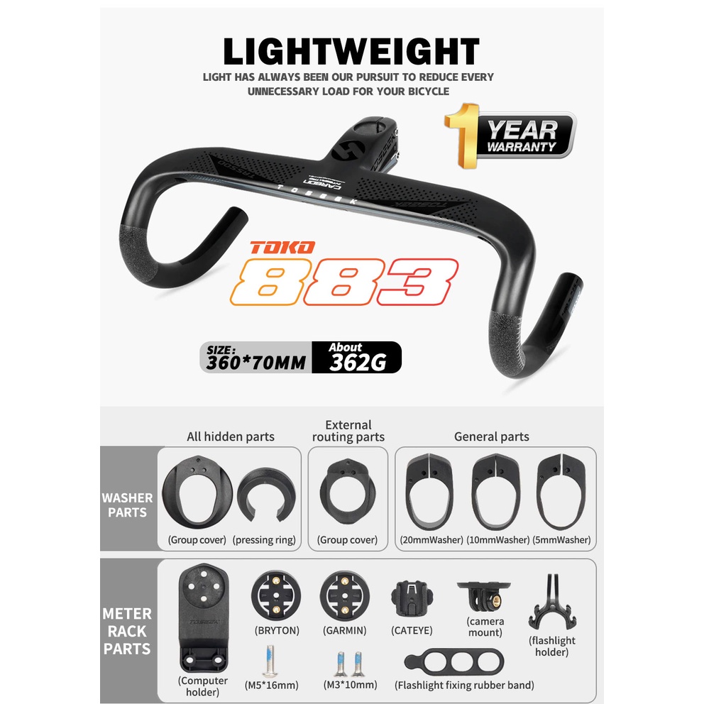 Jual TOSEEK TR5500 Full Internal Cable Routing Road Bike Handlebar ...
