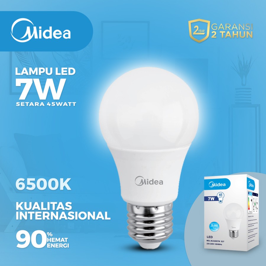 Jual Lampu LED Bulb MIDEA 7 Watt Bohlam Putih 7W 6500K Cool Day Light ...