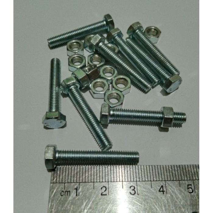 Jual 20 pcs baut + mur putih BMP m5 x 30 mm galvanis ( kunci 8 ) | Shopee Indonesia
