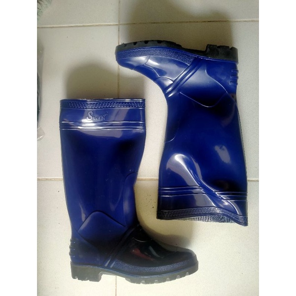 Jual sepatu boot biru steffi panjang karet apd | Shopee Indonesia