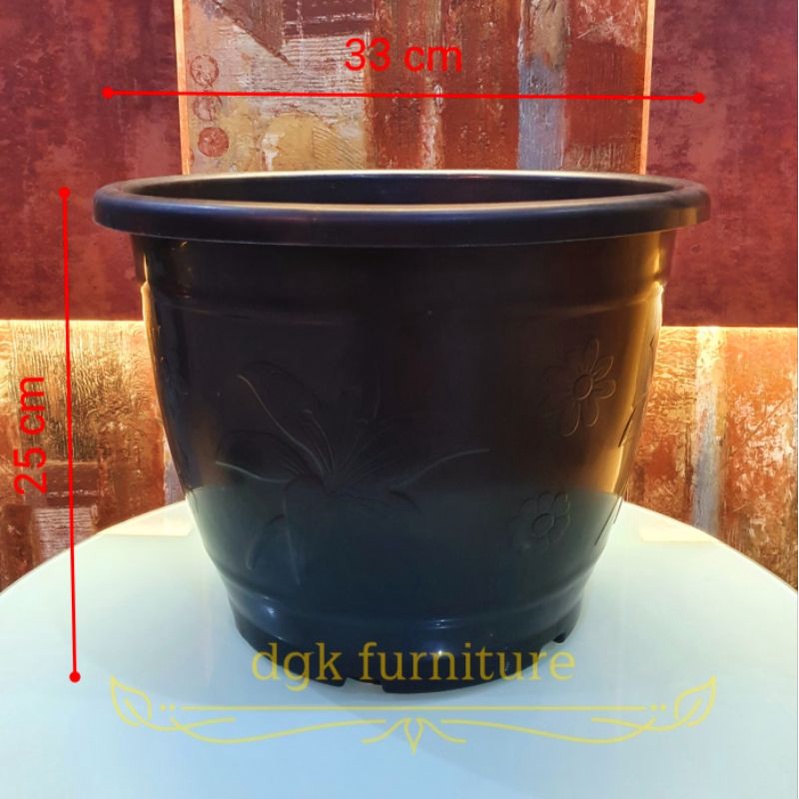 Jual Pot Bunga Bulat Hitam Motif Bunga Daun Floral Plastik Nomor No 5 ...