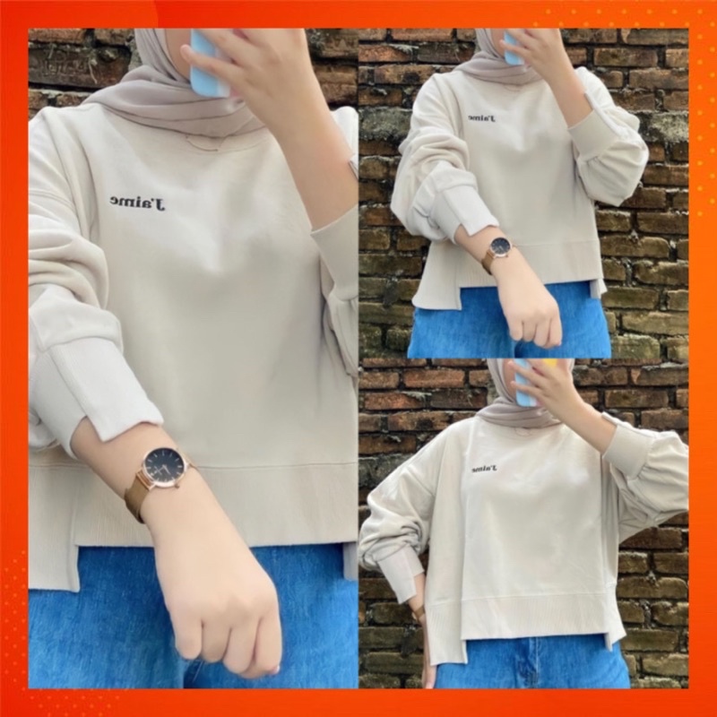 Jual PARIROO SWEATER AIME WARNA CREAM POLOS WANITA TERBARU 2023 KOREAN ...