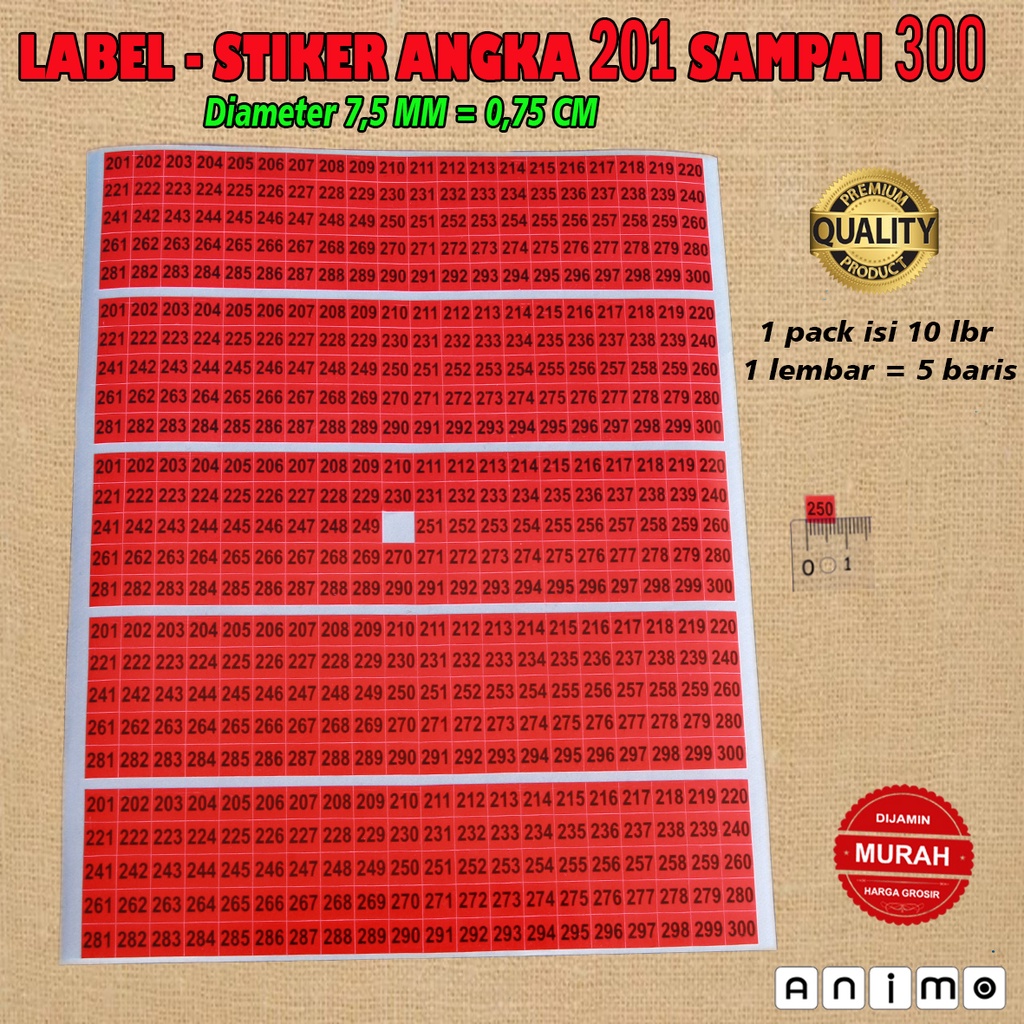 Jual LABEL - STIKER ANGKA WARNA 201 SD 300 - COLOR NUMBER STICKERS 201 ...