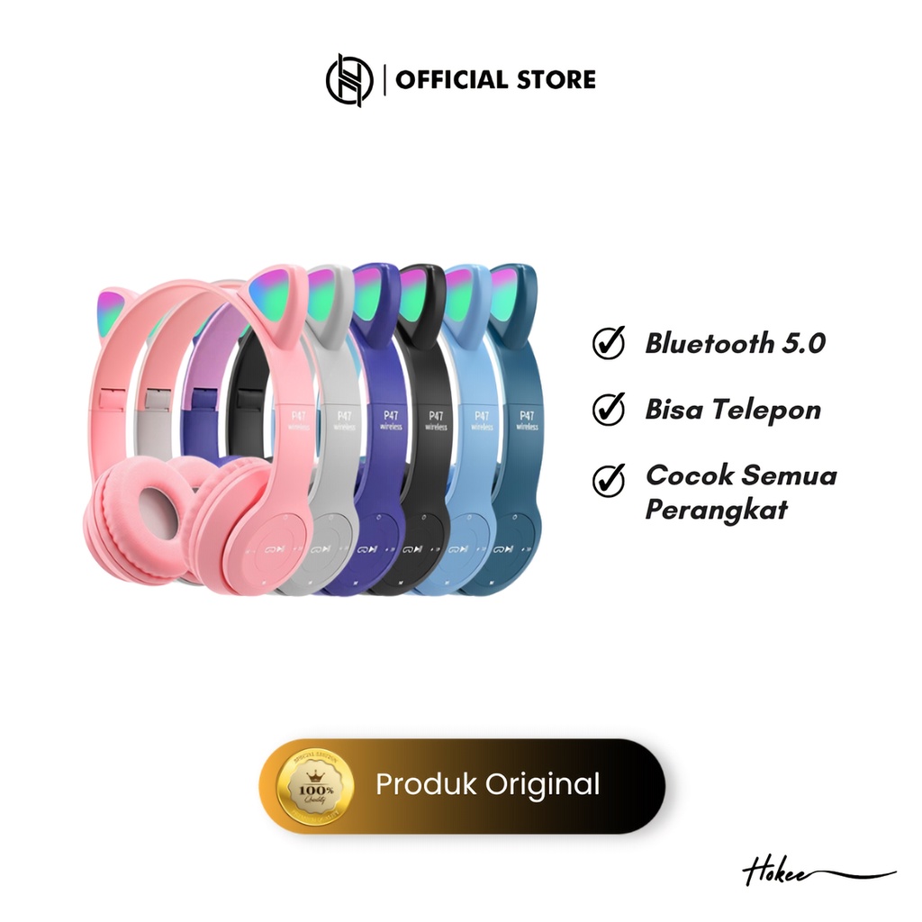 Jual HOKEE Headphone Headset Gaming Cat Ears Wireless Bluetooth RGB Led ...